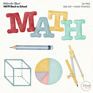 Watercolor Math Clipart: Back to School, Teacher Supplies (PNG Files ...