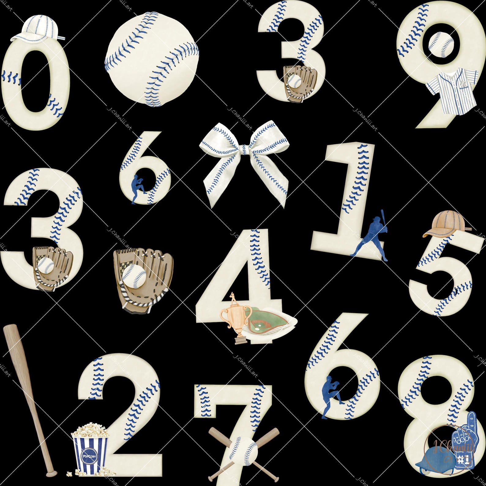 Blue Baseball Numbers Clipart, Watercolor Baseball Clip Art, Gloves ...