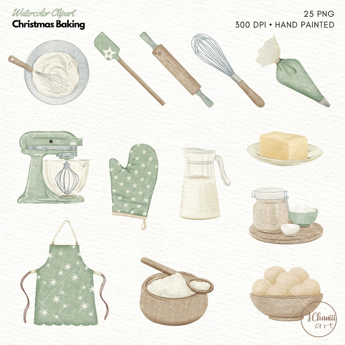 Christmas Baking Clipart, Watercolor Holiday Clipart, Winter Clipart ...