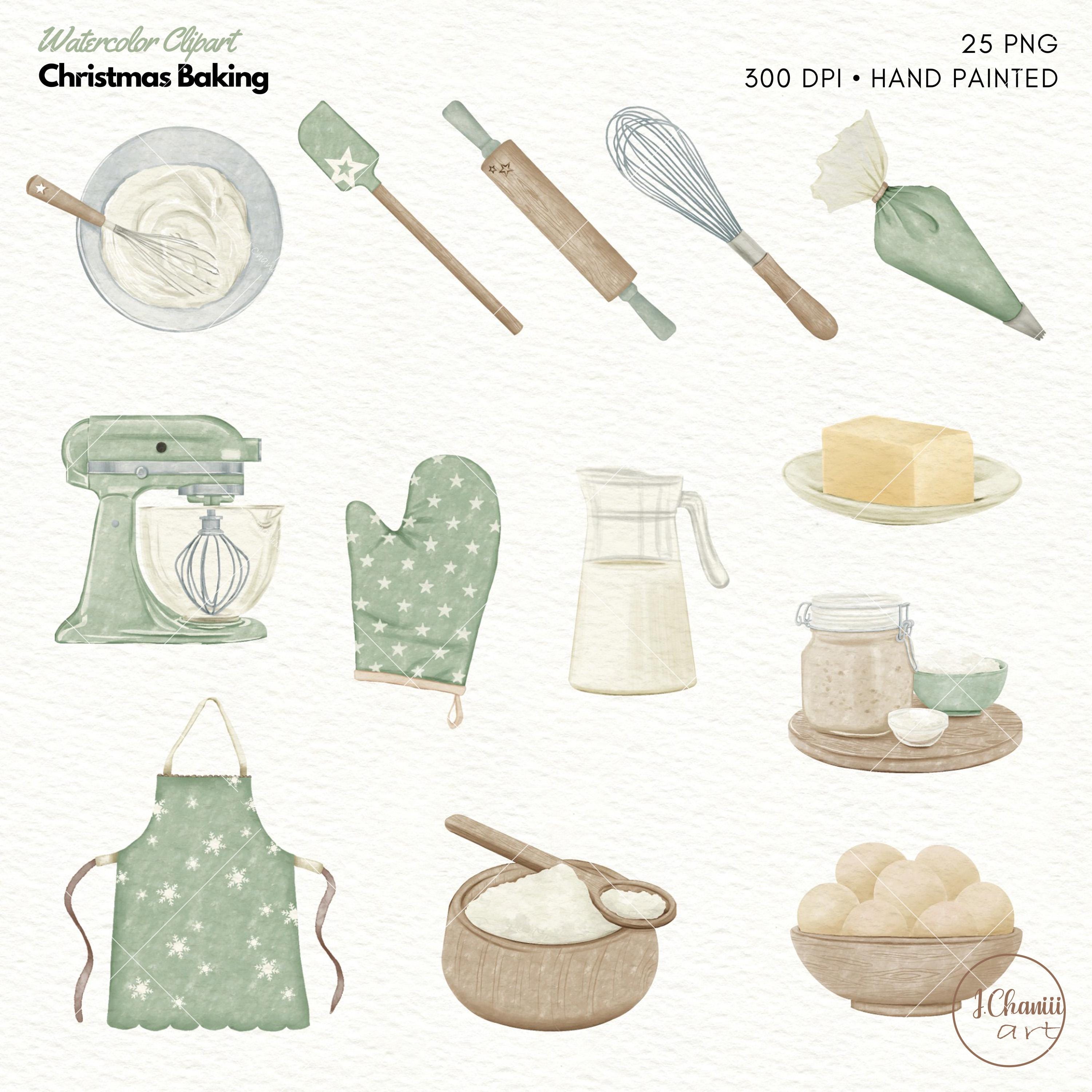 Christmas Baking Clipart, Watercolor Holiday Clipart, Winter Clipart ...