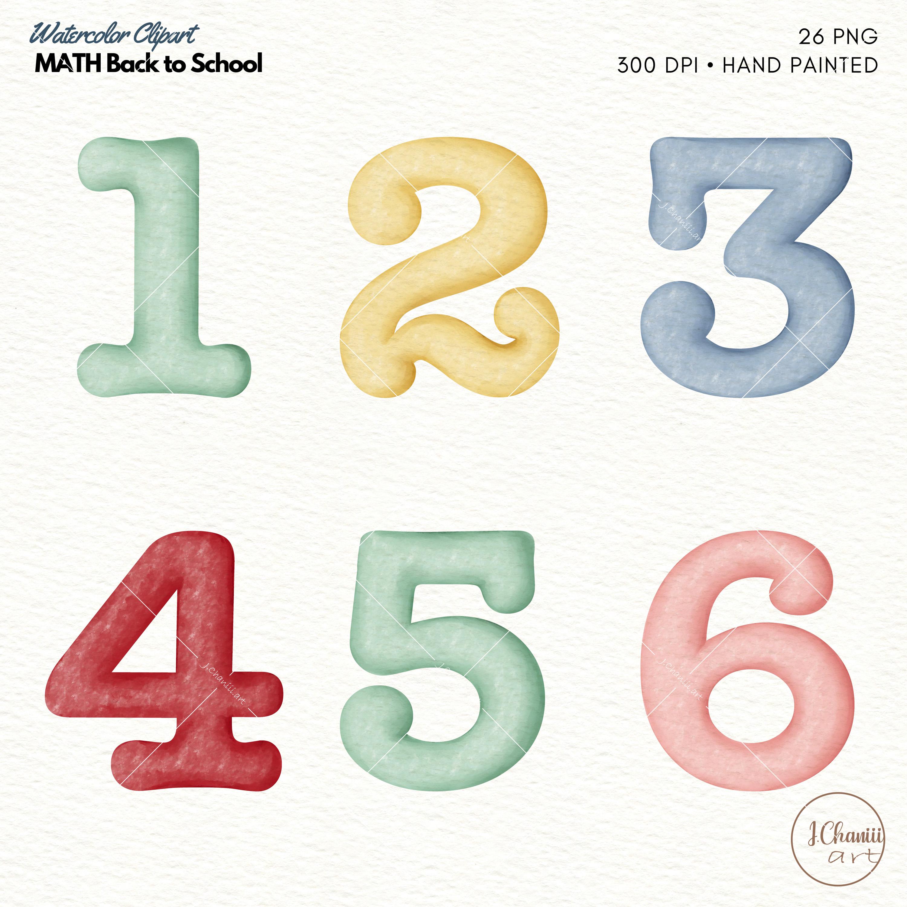 Watercolor Math Clipart: Back to School, Teacher Supplies (PNG Files ...
