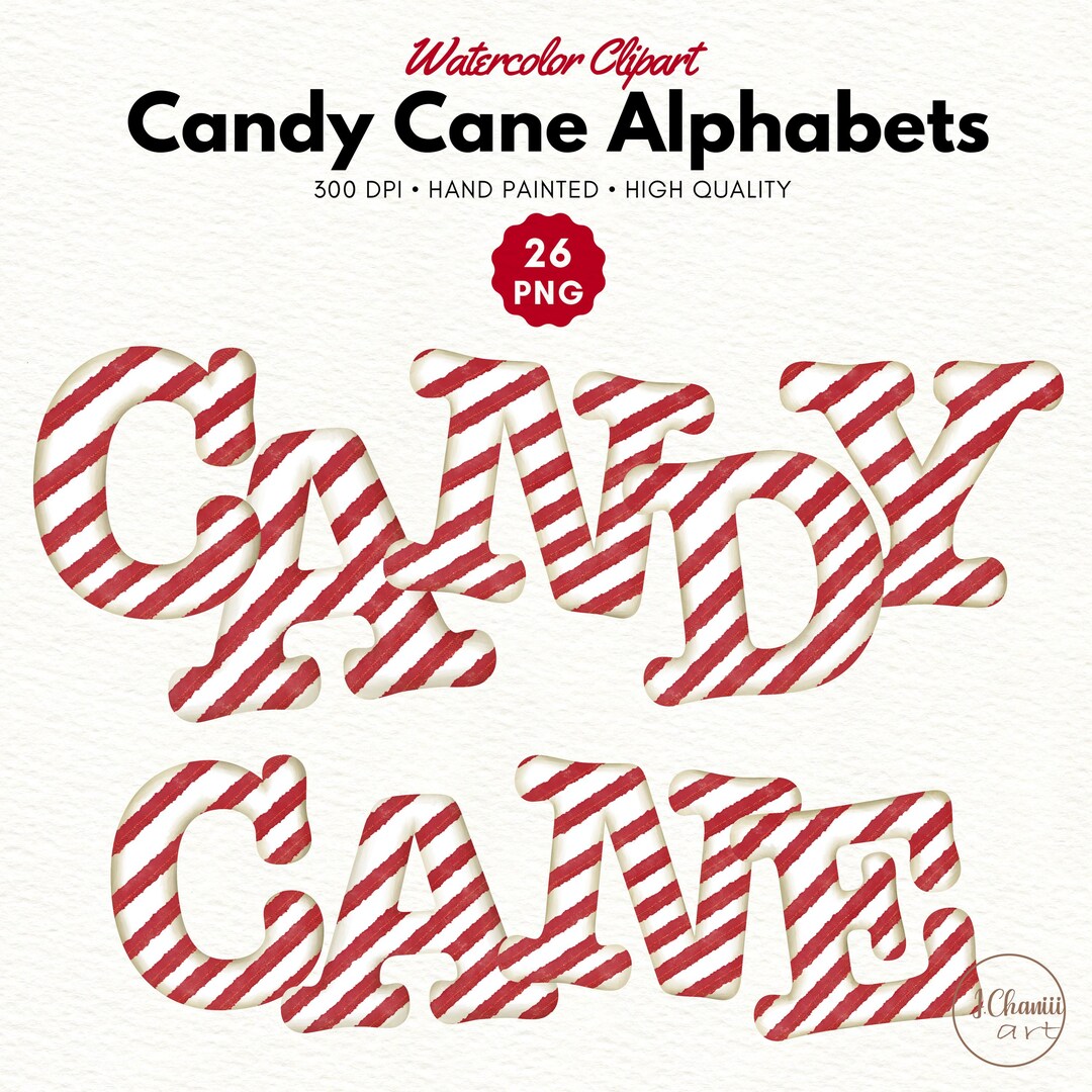 Candy Cane Alphabets Clipart, Watercolor Christmas Clipart, Candy Cane ...