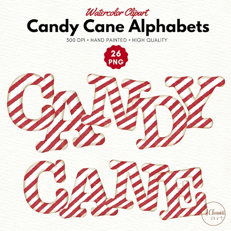 Candy Cane Alphabets Clipart, Watercolor Christmas Clipart, Candy Cane ...