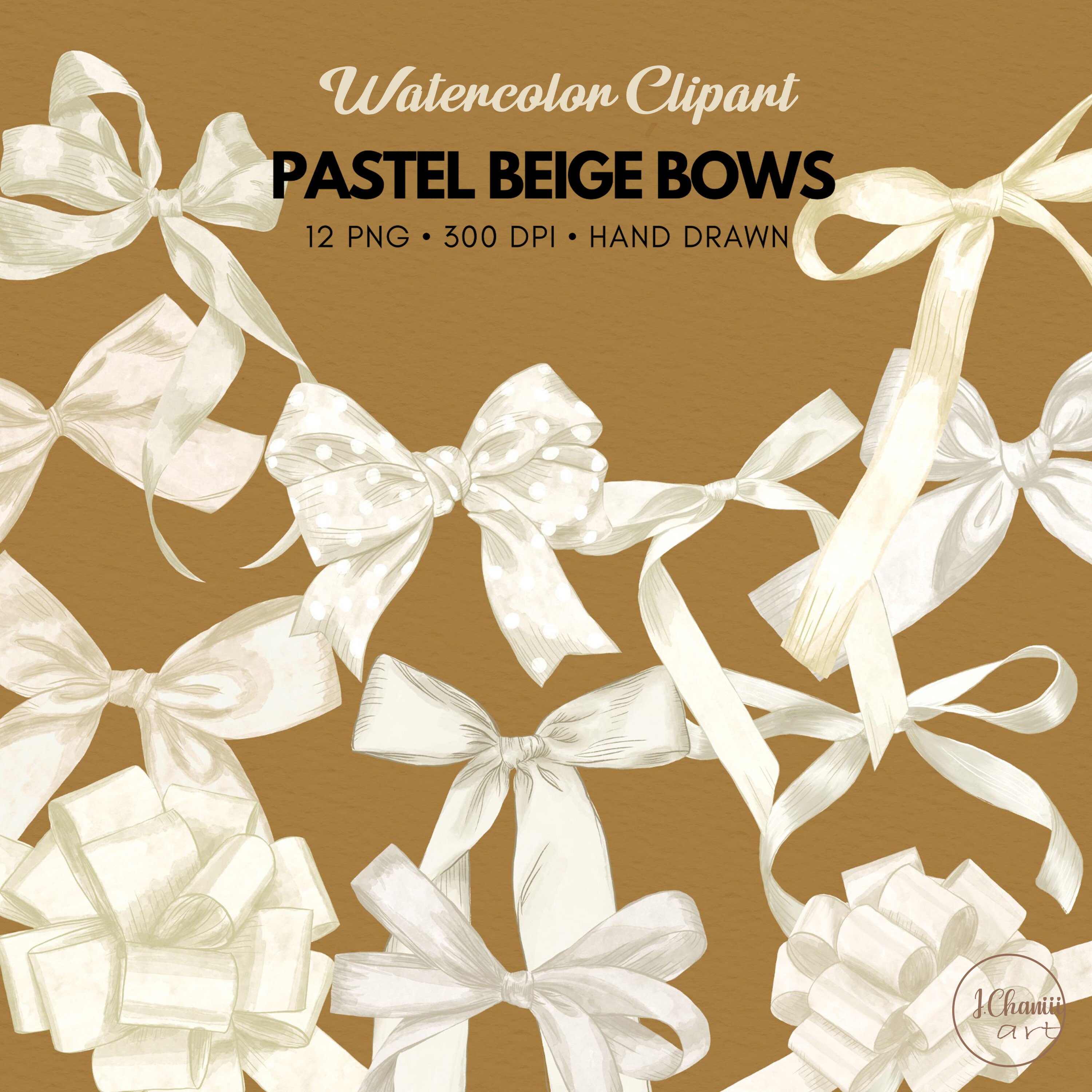 Watercolor Beige Bows Clipart, Watercolor Clip Art, Files Hand Painted ...