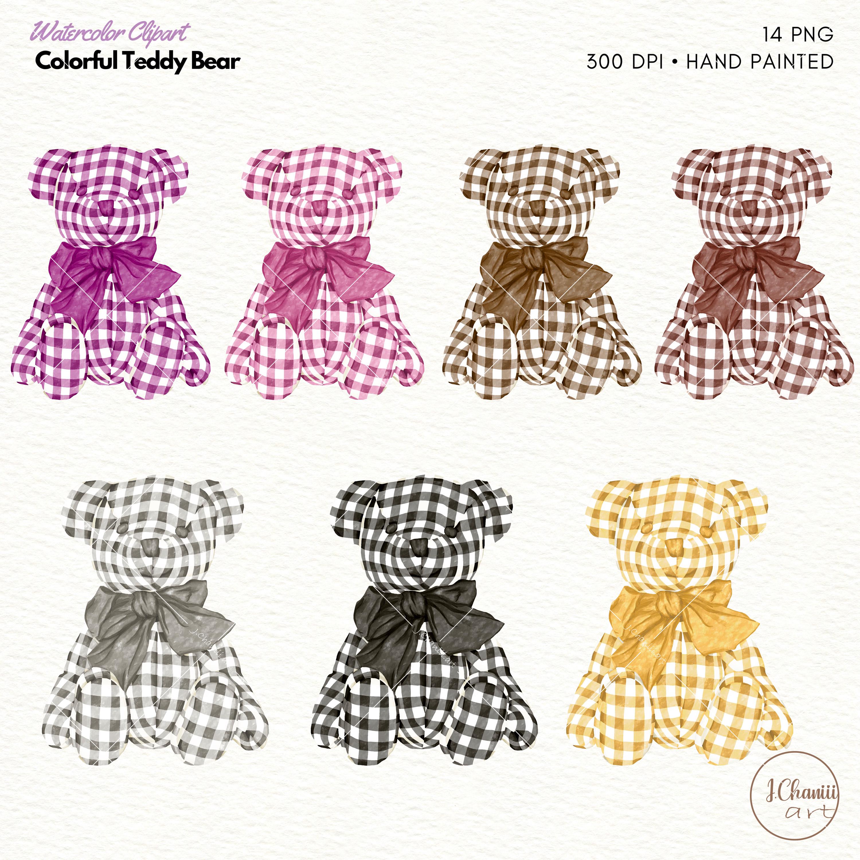 Colorful Teddy Bear Clipart, Watercolor Teddy Bear Clip Art, Teddy Bear ...