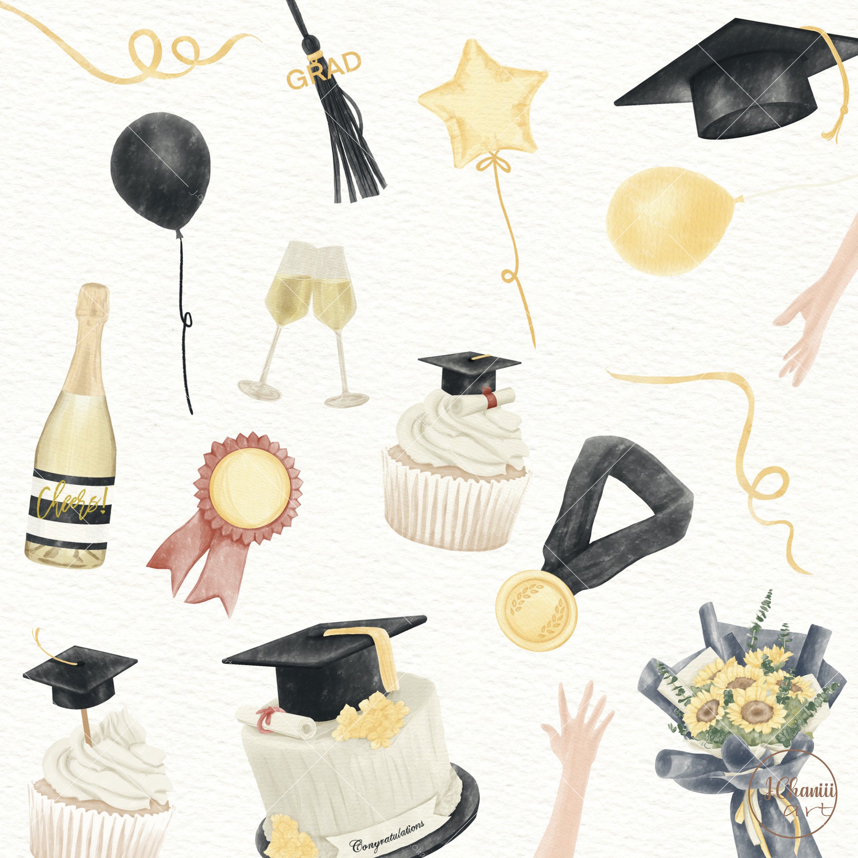 Graduation Party Clipart, Watercolor Graduation Clipart, Congrats Hat ...