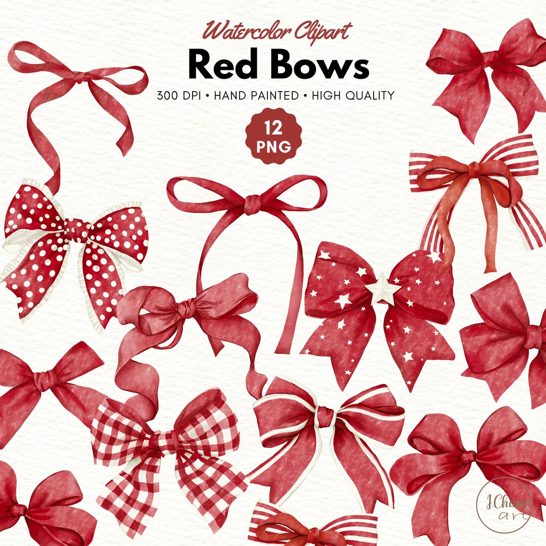 Watercolor Red Bows Clipart: Valentine's Day Ribbon PNG (digital ...