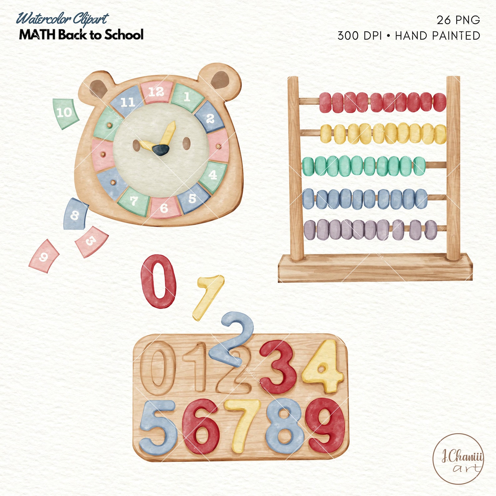 Watercolor Math Clipart: Back to School, Teacher Supplies (PNG Files ...