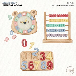 Watercolor Math Clipart: Back to School, Teacher Supplies (PNG Files ...