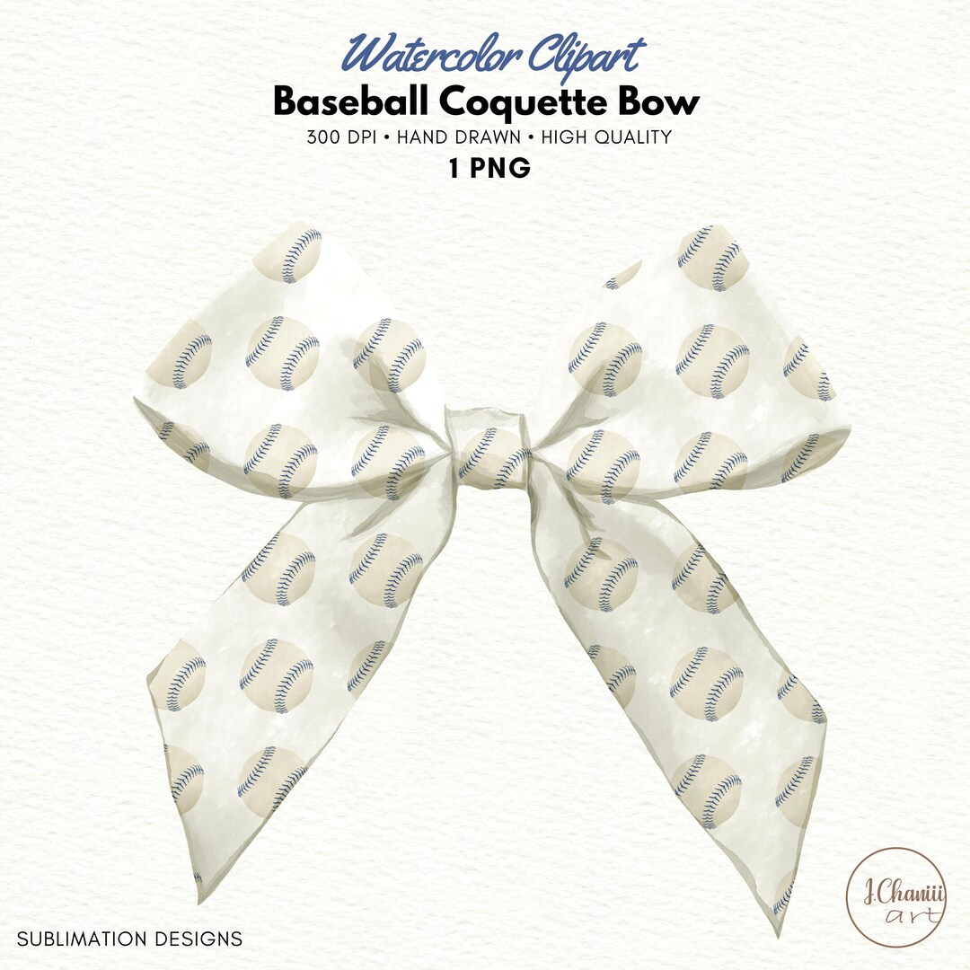 Watercolor Baseball Bow Clipart: Coquette Style (PNG Digital Download ...
