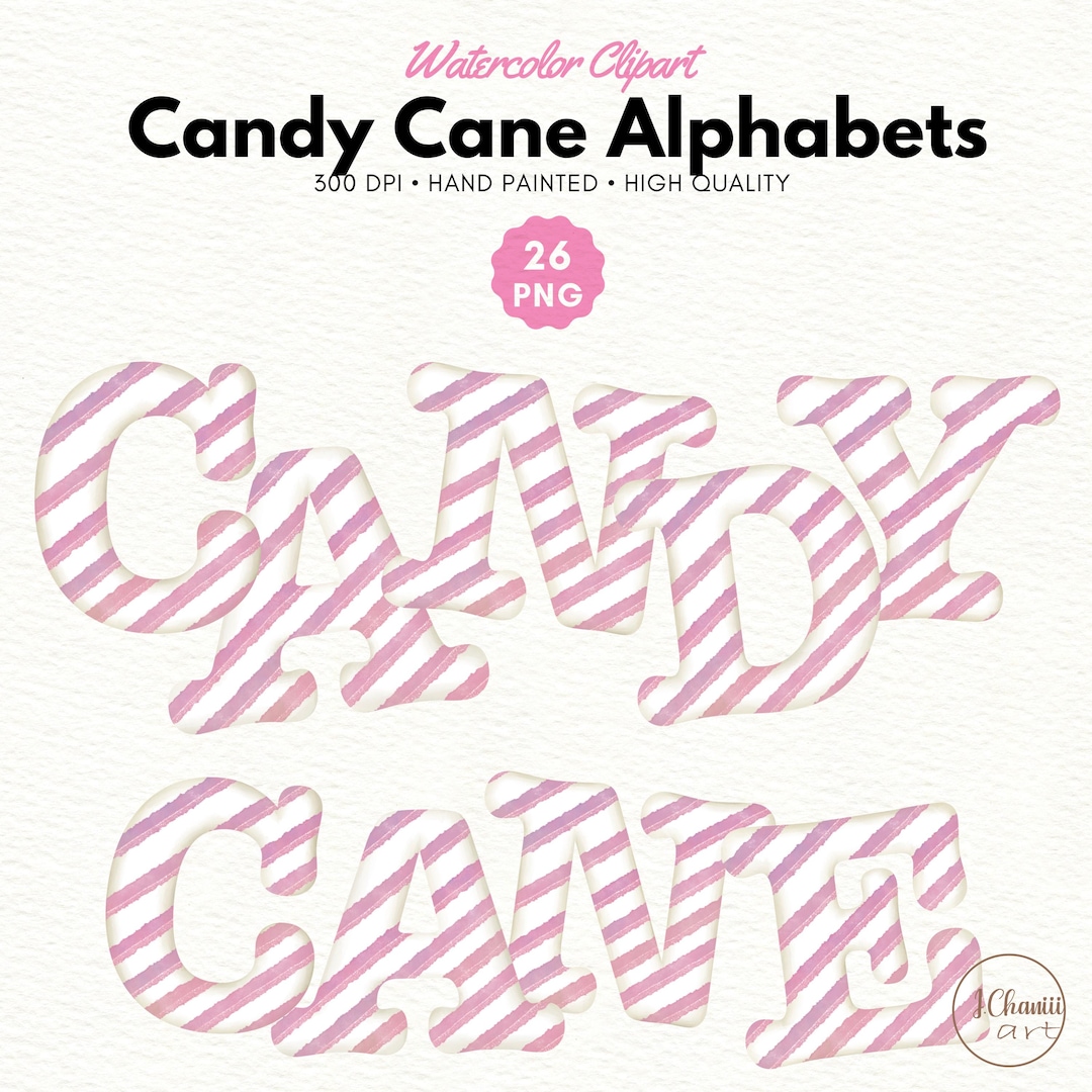 Candy Cane Alphabets Clipart, Watercolor Christmas Clipart, Candy Cane ...