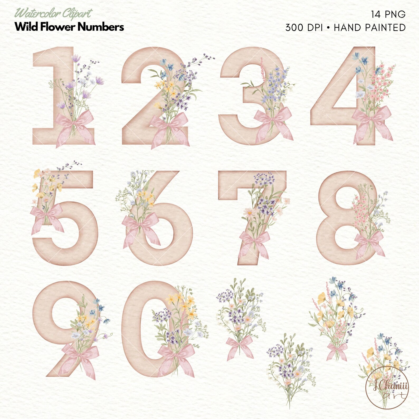 Watercolor Wildflower Numbers Clipart: Nursery Decor (PNG) - Etsy