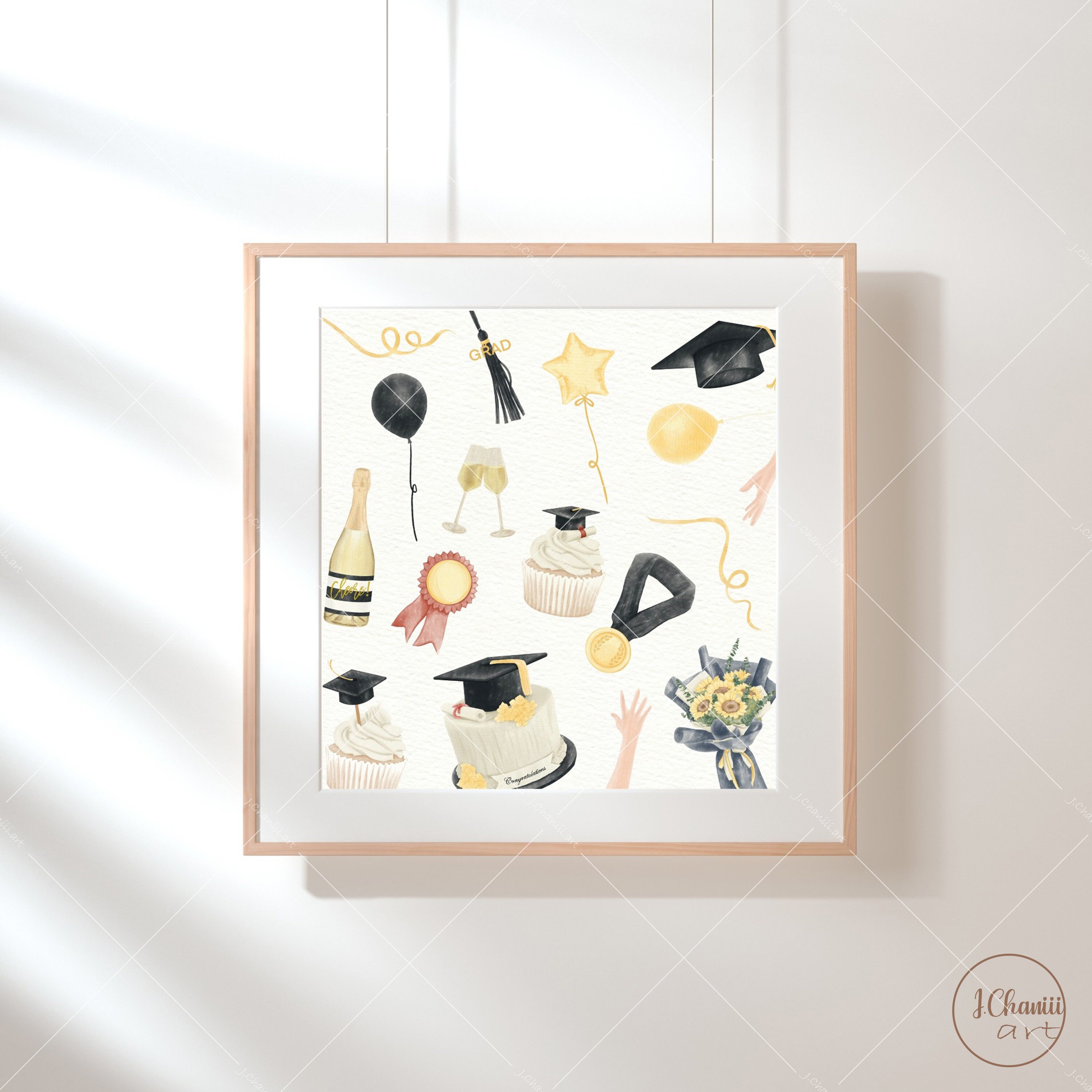 Graduation Party Clipart, Watercolor Graduation Clipart, Congrats Hat ...