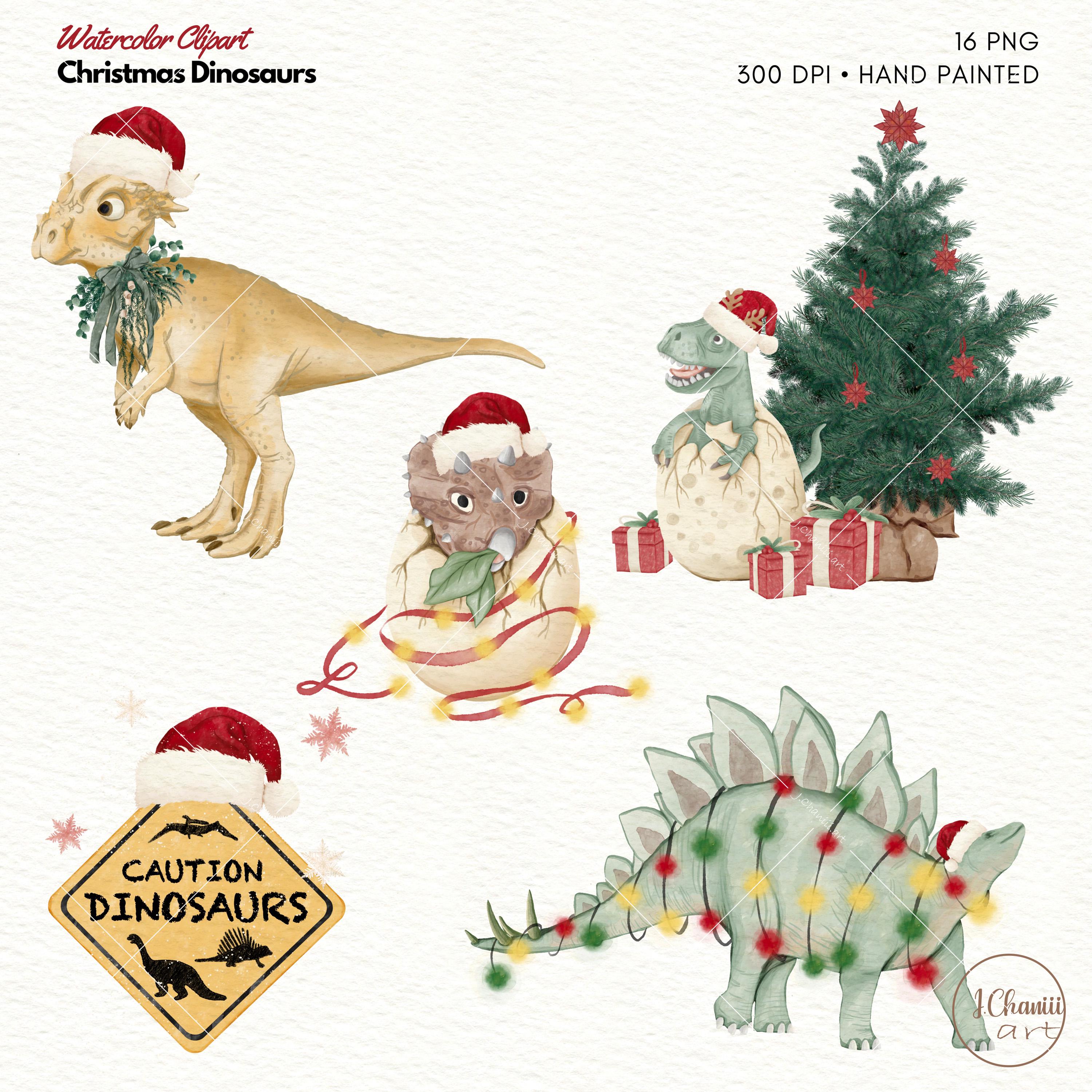 Christmas Dinosaur Clipart, Watercolor Dinosaur for Kids, Cute Dinosaur ...