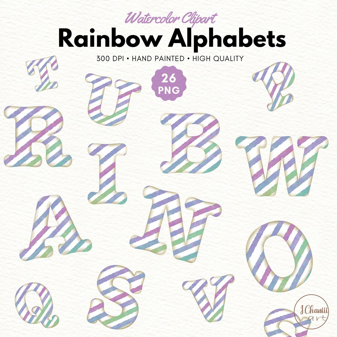Rainbow Candy Cane Alphabets Clipart, Watercolor Christmas Clipart ...