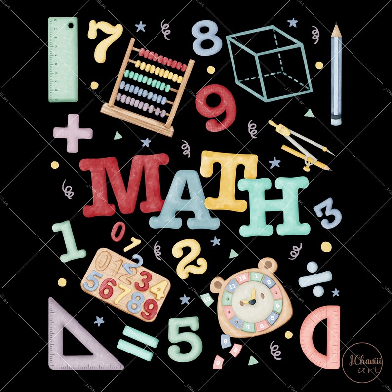 Pastel Math Clipart: Watercolor School Supplies PNG (digital Download ...