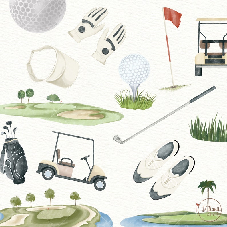 Watercolor Master Golf Clipart, Golf Court Landscape PNG, Golf ...