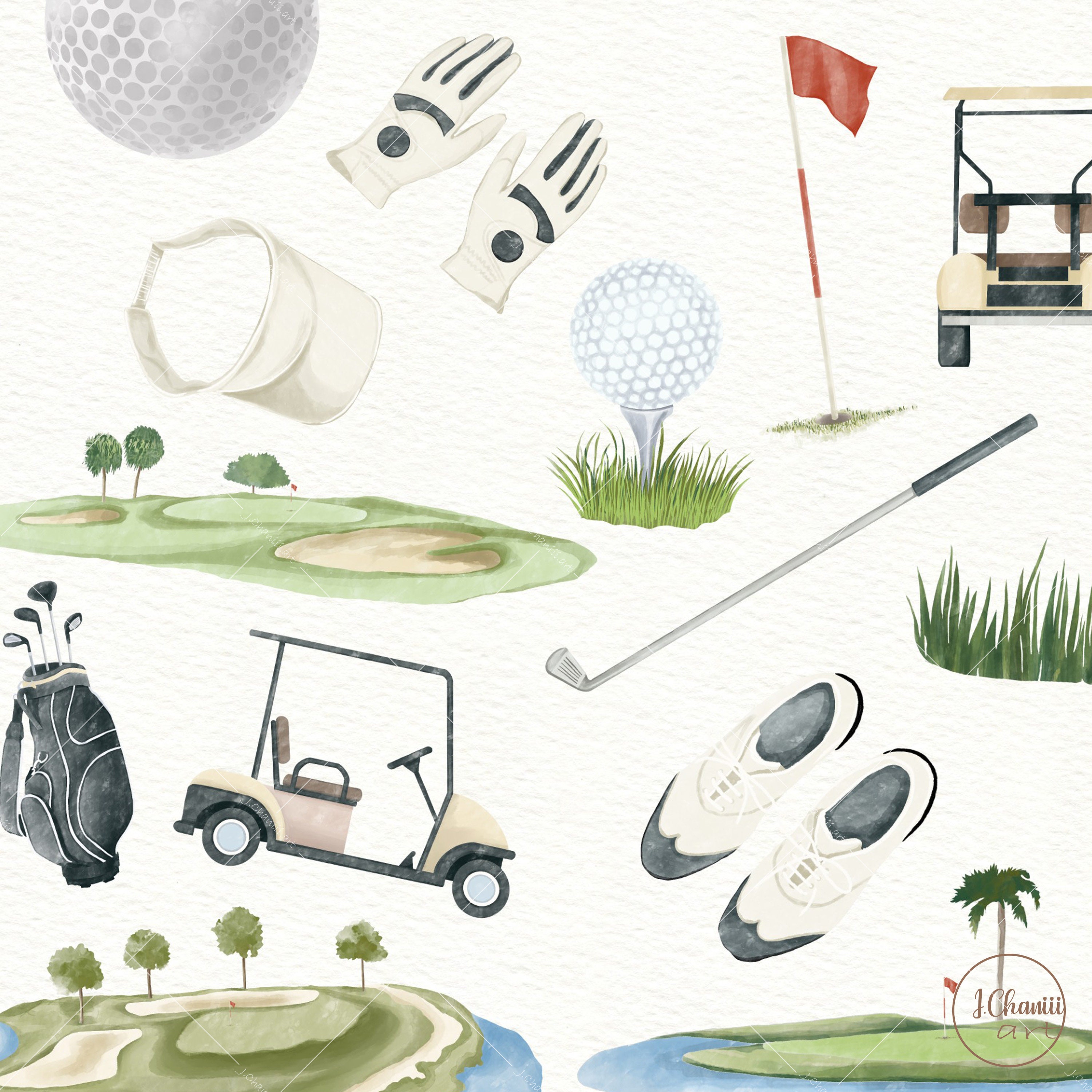Watercolor Master Golf Clipart, Golf Court Landscape PNG, Golf ...