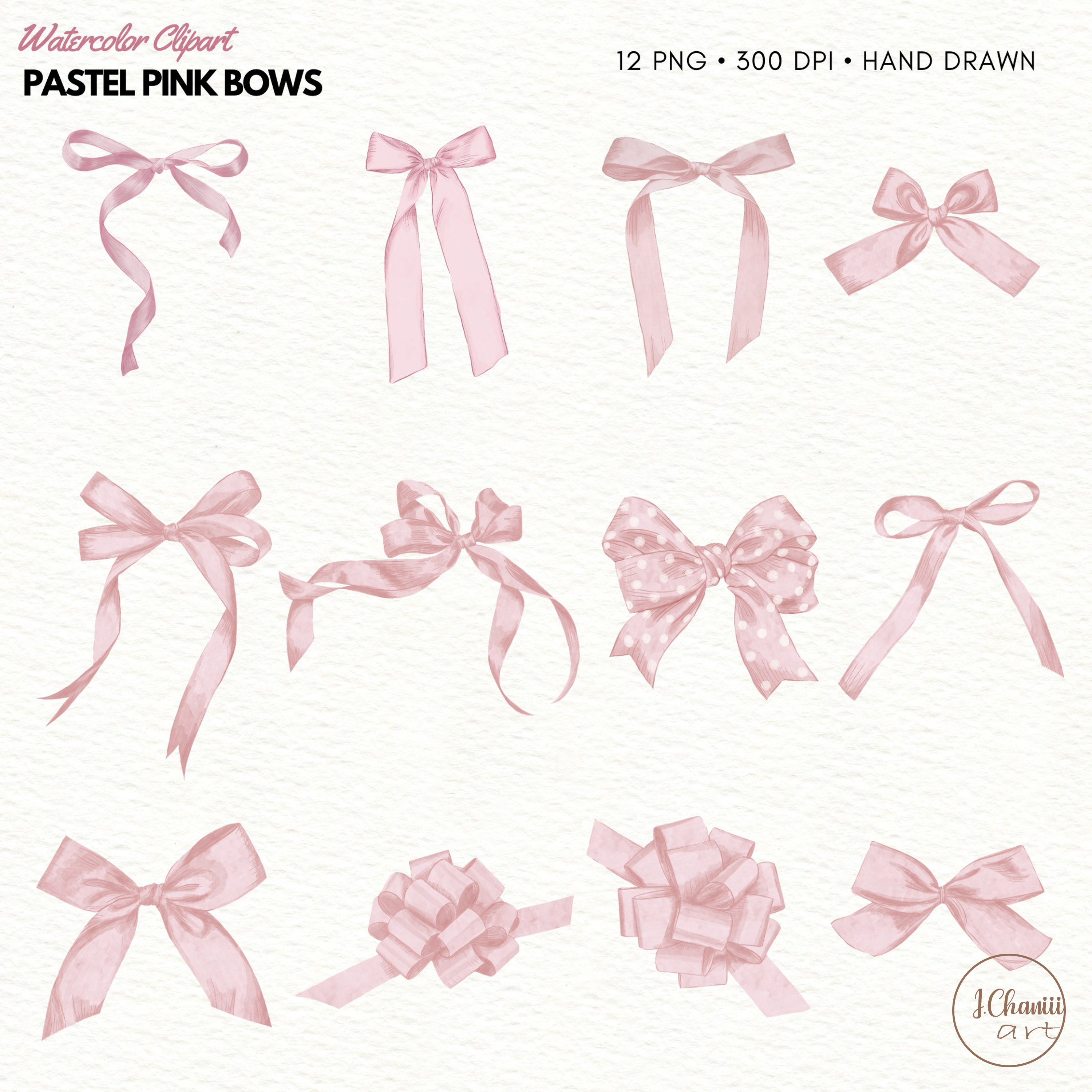 Watercolor Pink Bows Clipart, Watercolor Clip Art, Files Hand Painted ...