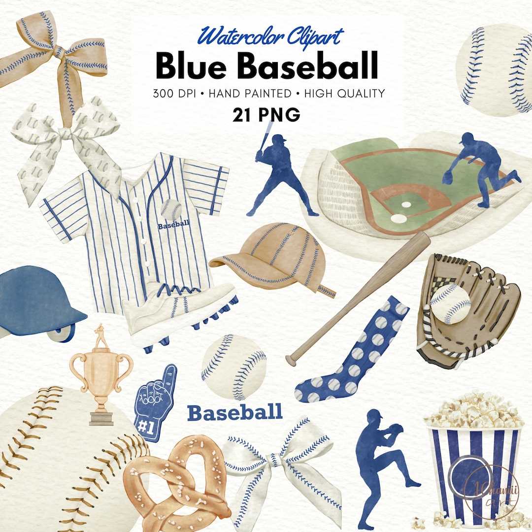 Blue Baseball Watercolor Clipart: Sports Illustrations (PNG Files) - Etsy