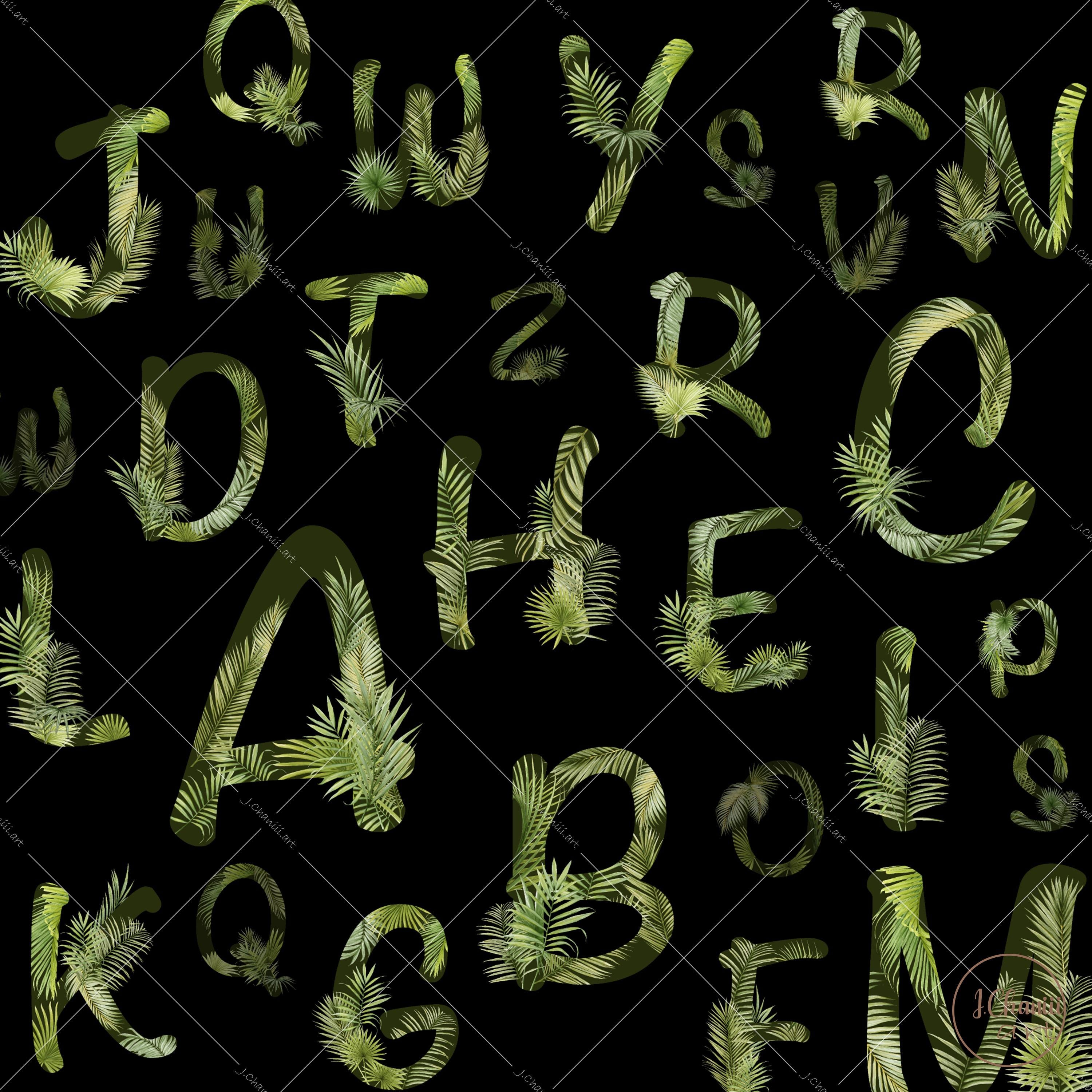 Palm Leaf Alphabet Clipart: Watercolor Tropical Letters (PNG) - Etsy