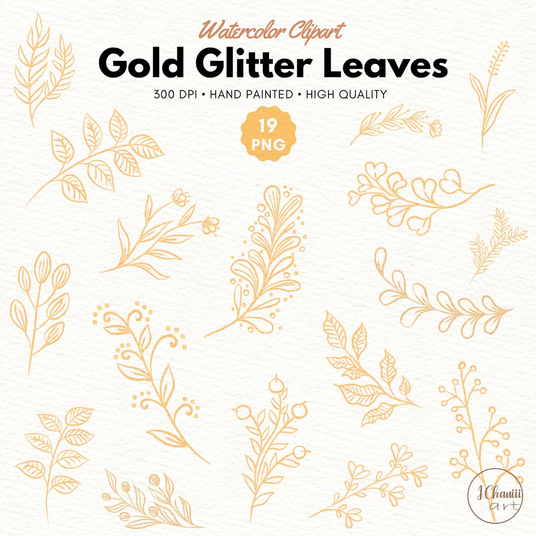 Watercolor Gold Leaves Clipart, Gold Leaves Clipart, Golden Leaves ...