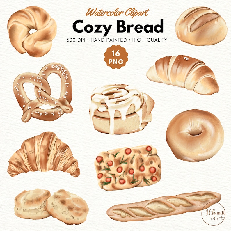 Baking Lovers Clipart, Watercolor Bread Clipart, Bakery Clipart, Bread ...