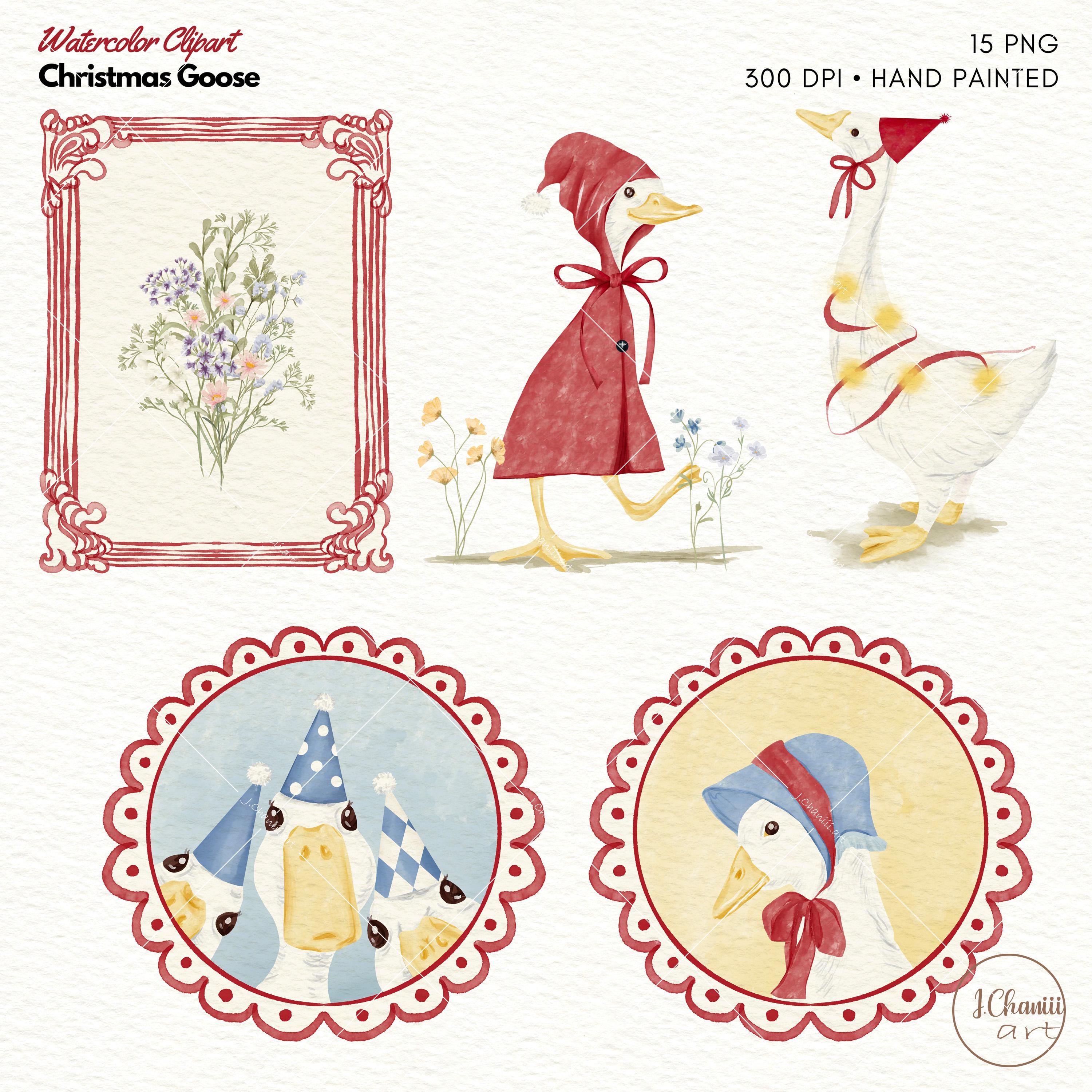 Christmas Goose Clipart, Watercolor Goose for Kids, Cute Animal PNG ...