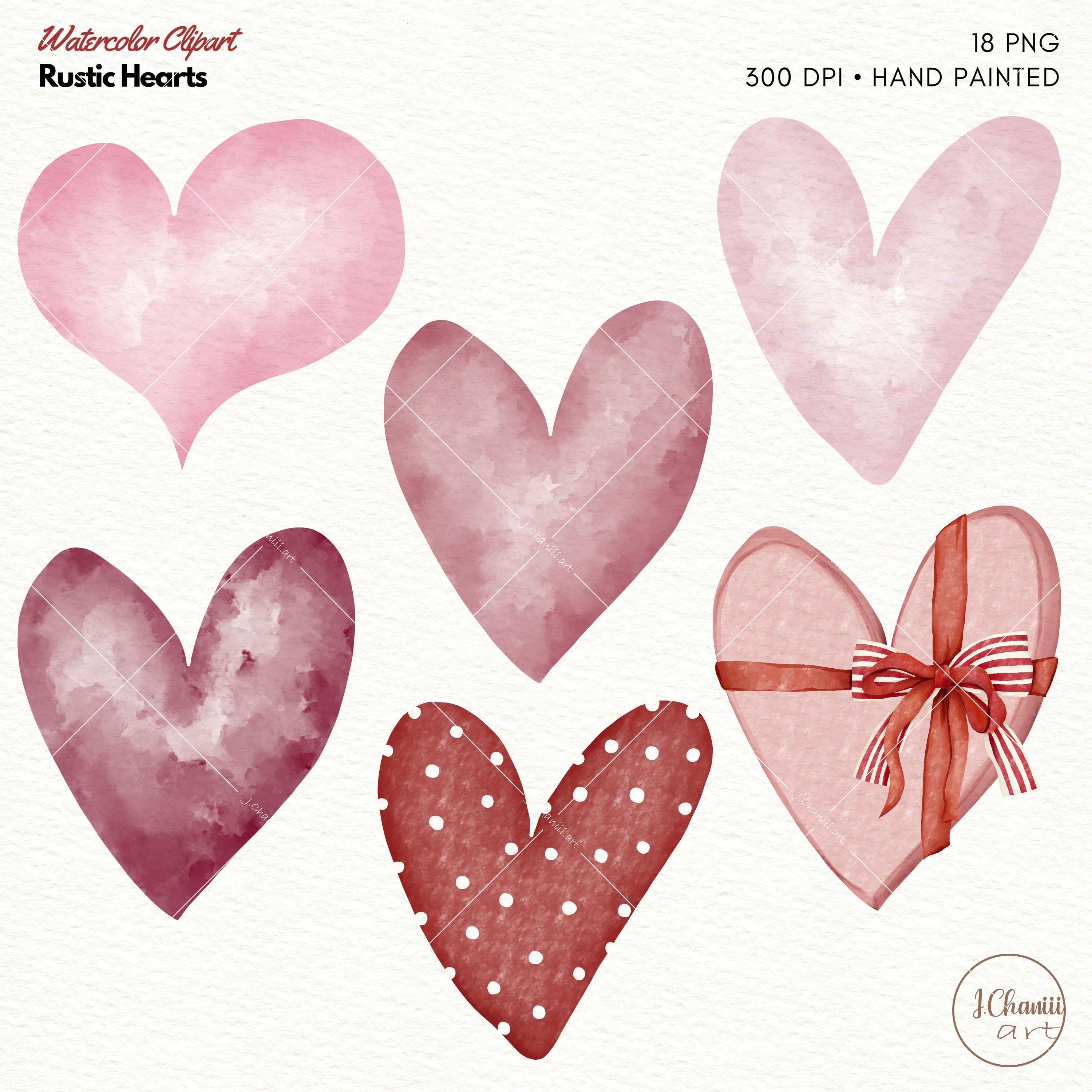 Rustic Heart Clipart, Watercolor Hearts Clipart, Heart Clipart, Boho ...