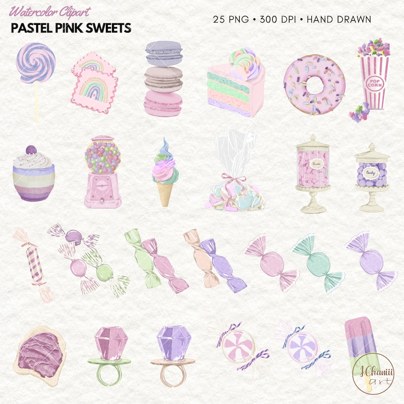 Watercolor Pastel Pink Sweets Clipart, Candyland Clipart, Candy Floss ...