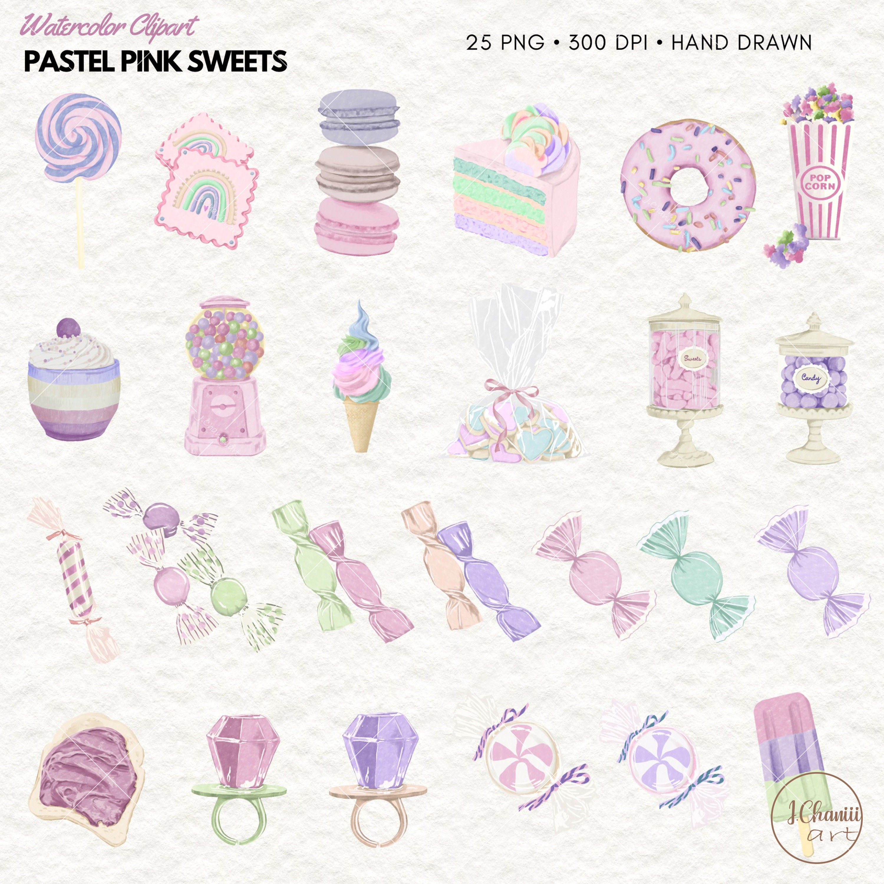 Watercolor Pastel Sweets Clipart: Candyland PNG Set - Etsy