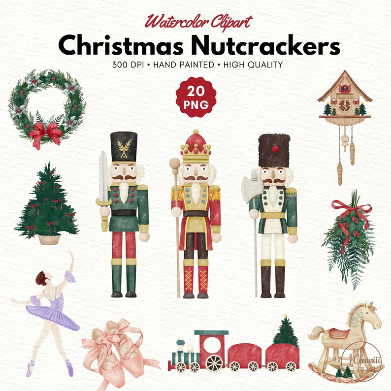 Nutcracker Clip Art, Watercolor Christmas Holiday Clipart, Ballet ...