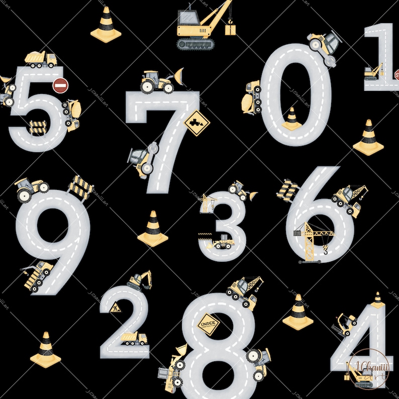 Watercolor Construction Numbers Clipart: Vehicle Birthday (PNG) - Etsy