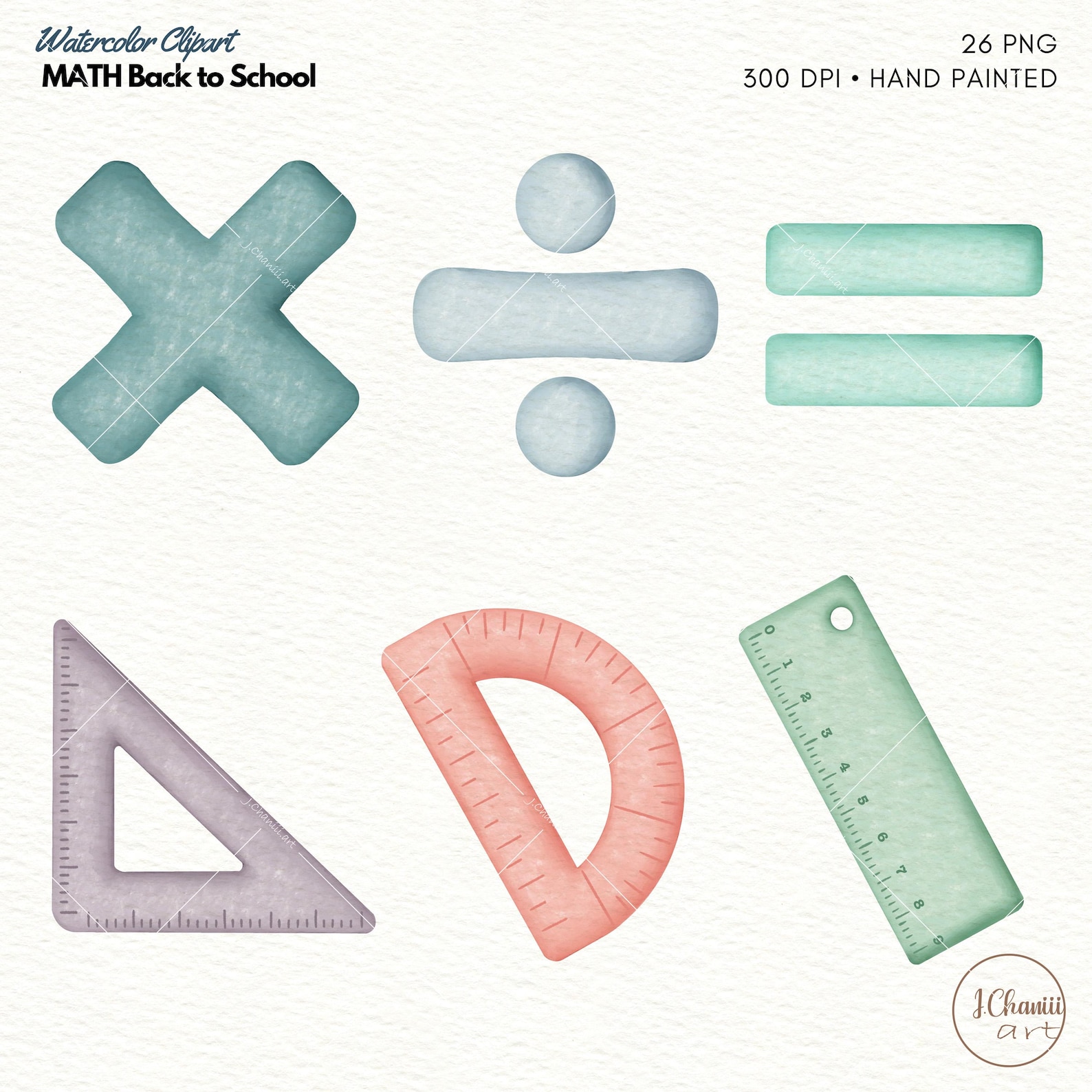 Watercolor Math Clipart: Back to School, Teacher Supplies (PNG Files ...