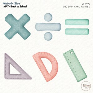Back to School Clipart, Watercolor School Clipart, Math School Art ...
