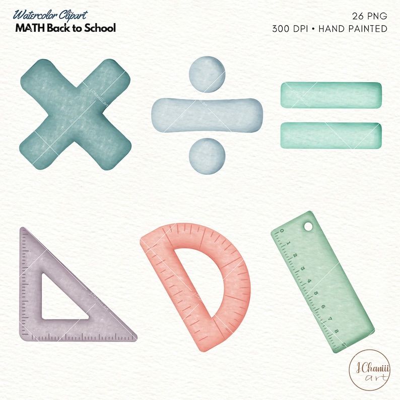 Watercolor Math Clipart: Back to School, Teacher Supplies (PNG Files ...