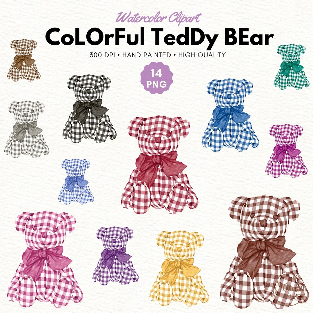 Colorful Teddy Bear Clipart, Watercolor Teddy Bear Clip Art, Teddy Bear ...