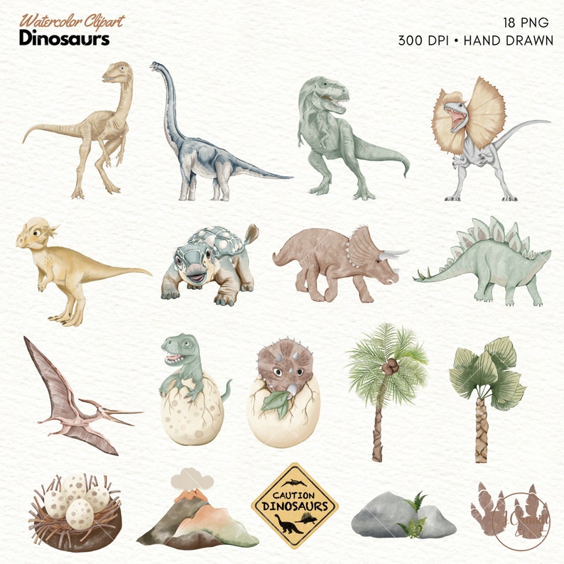 Dinosaur Clipart, Watercolor Dinosaur Clipart, Nursery Clipart ...