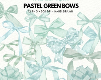 Watercolor Green Bow Ribbon Clipart PNG - Etsy