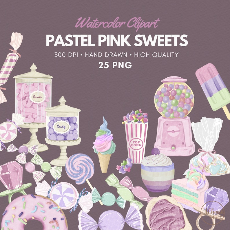 Watercolor Pastel Pink Sweets Clipart, Delicious Clipart Collection ...