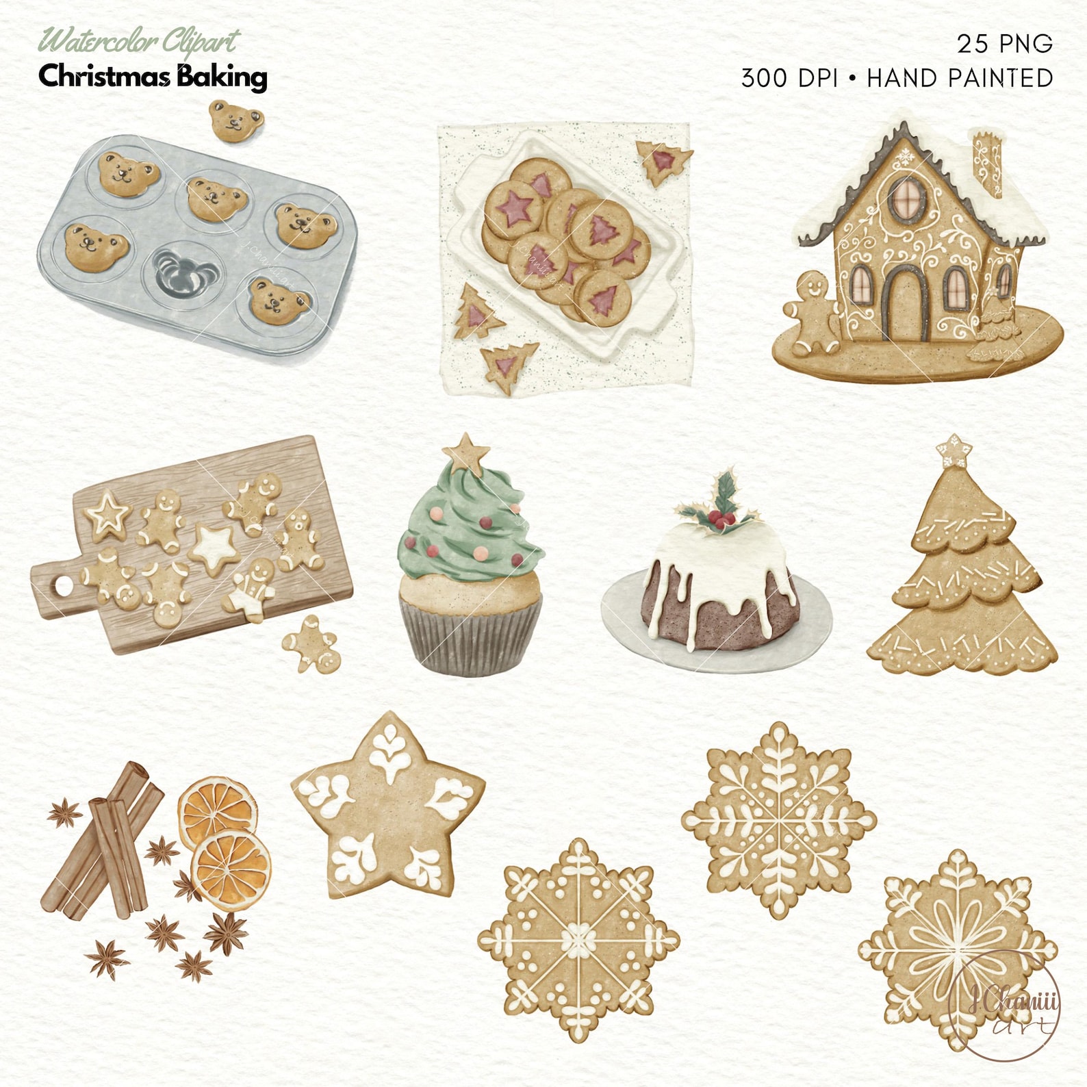 Christmas Baking Clipart, Watercolor Holiday Clipart, Winter Clipart ...