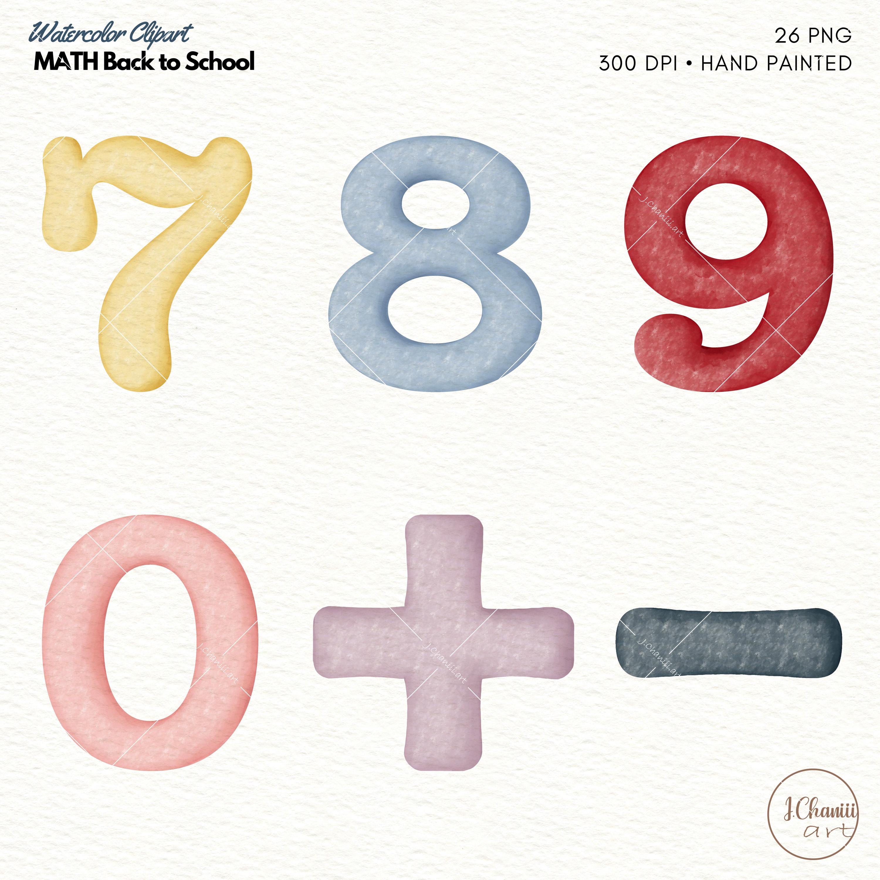 Watercolor Math Clipart: Back to School, Teacher Supplies (PNG Files ...