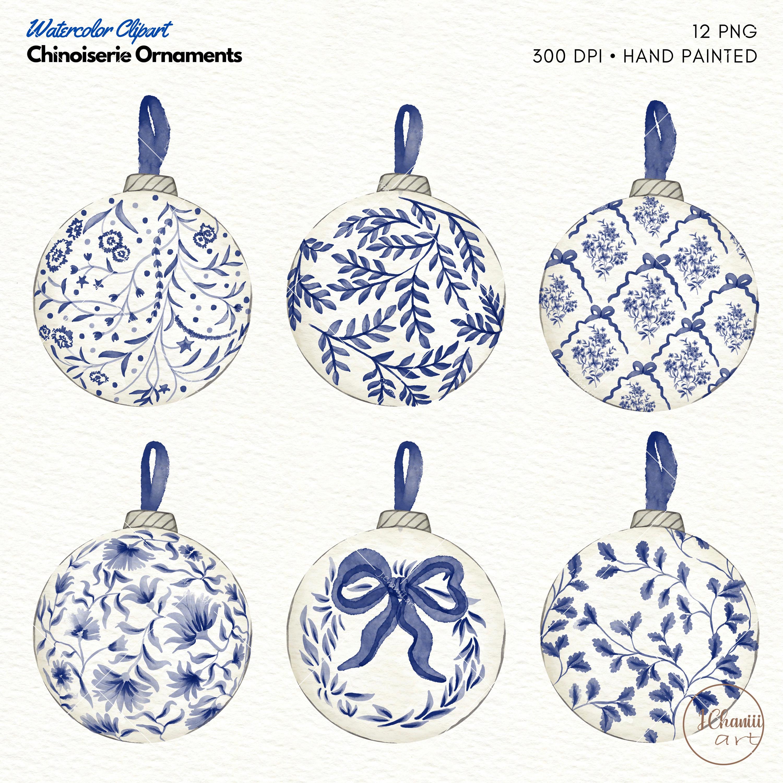 Chinoiserie Christmas Clipart, Watercolor Chinoiserie Ornament ...