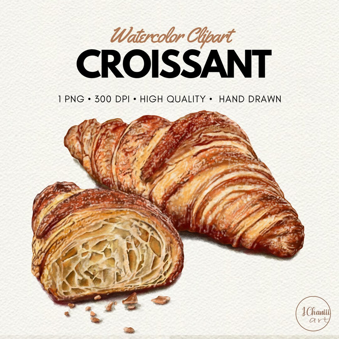 Watercolor Croissant Clipart, Baked Better Croissant Brunch ...
