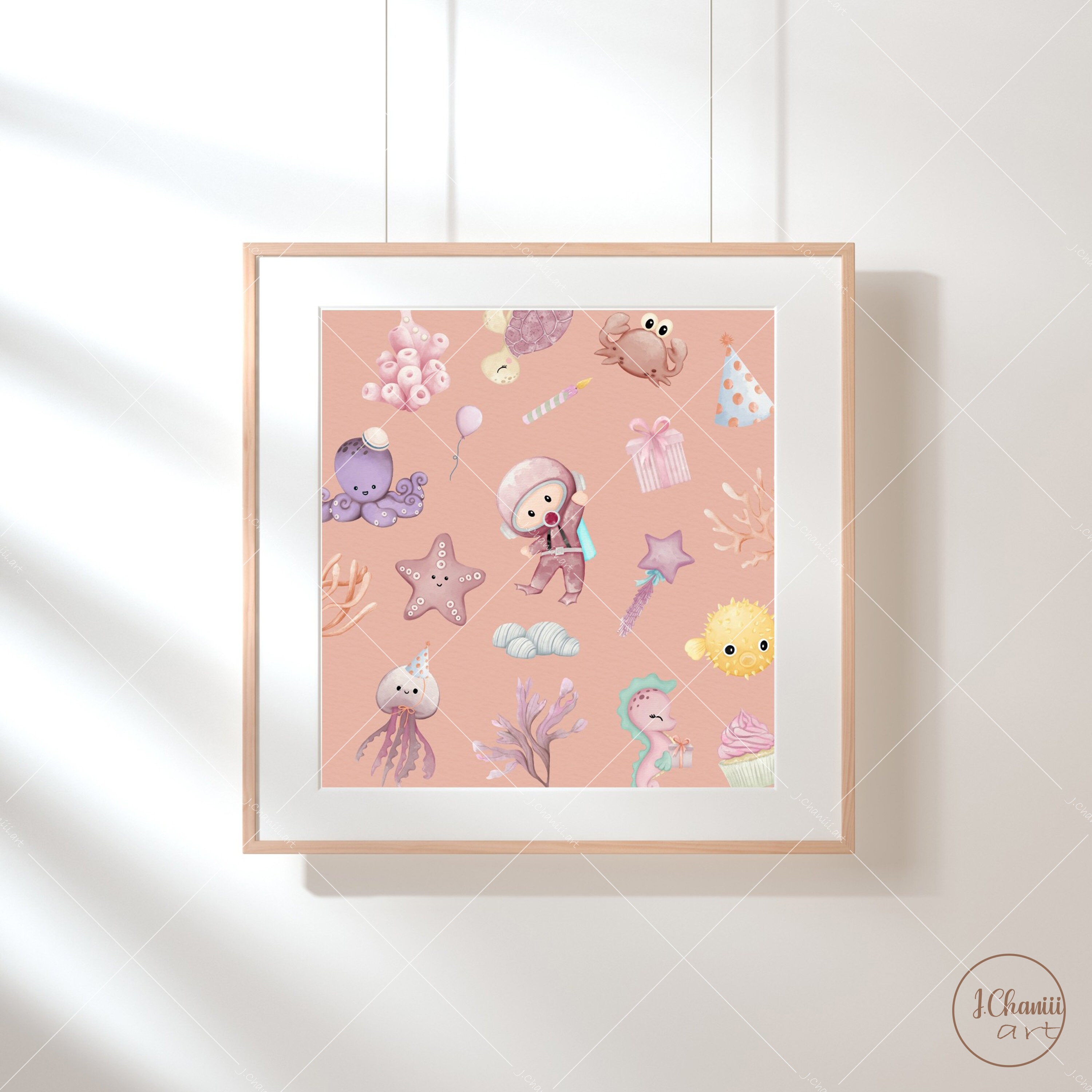 Under the Sea Pink Birthday Party Watercolor Clipart, Birthday Clipart ...