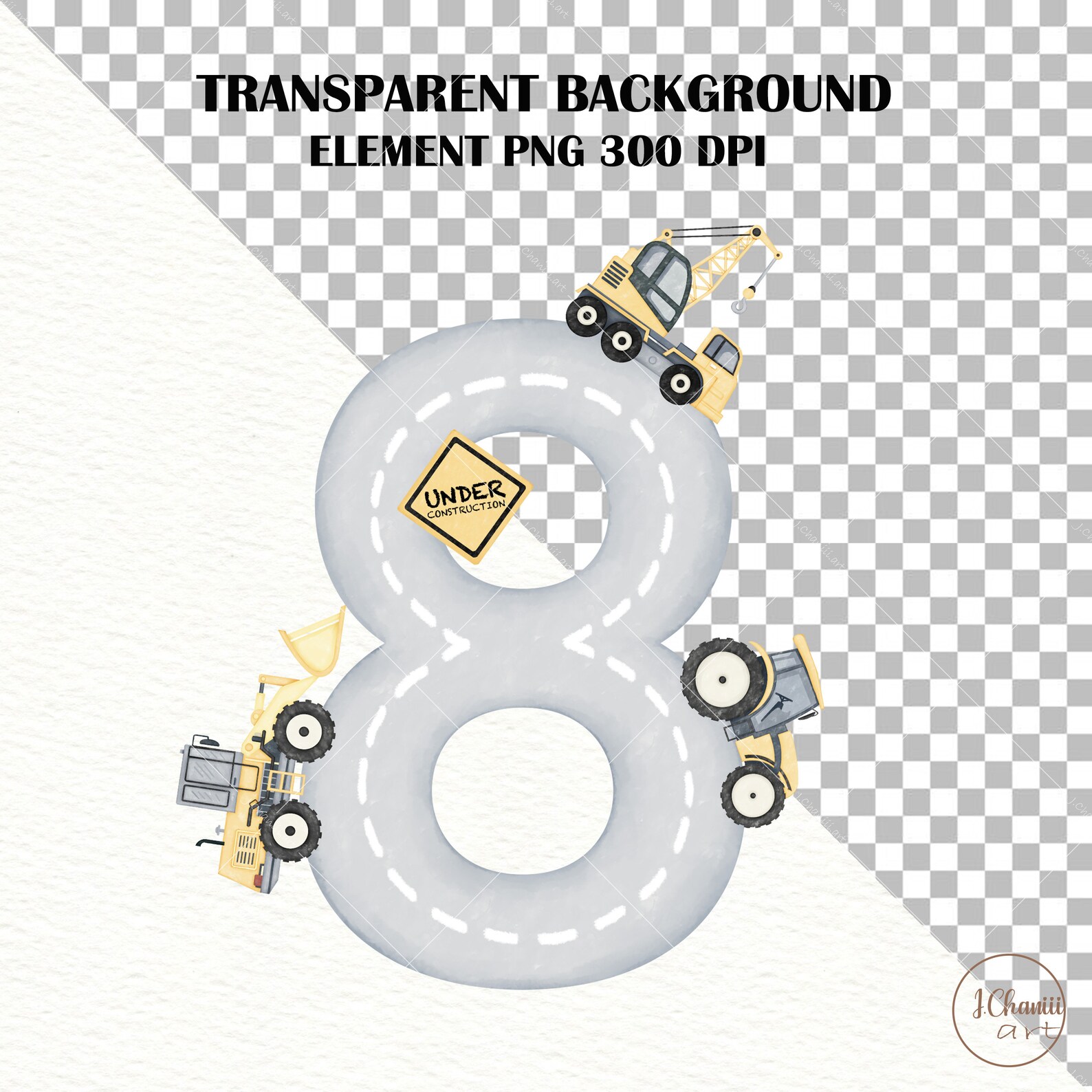 Watercolor Construction Numbers Clipart: Vehicle Birthday (PNG) - Etsy