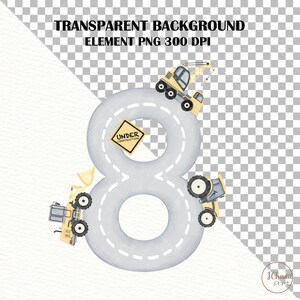 Watercolor Construction Numbers Clipart: Vehicle Birthday (PNG) - Etsy