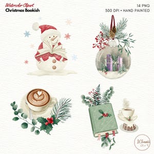 Christmas Books Clipart, Watercolor Christmas Bookish PNG, Cozy Readers ...