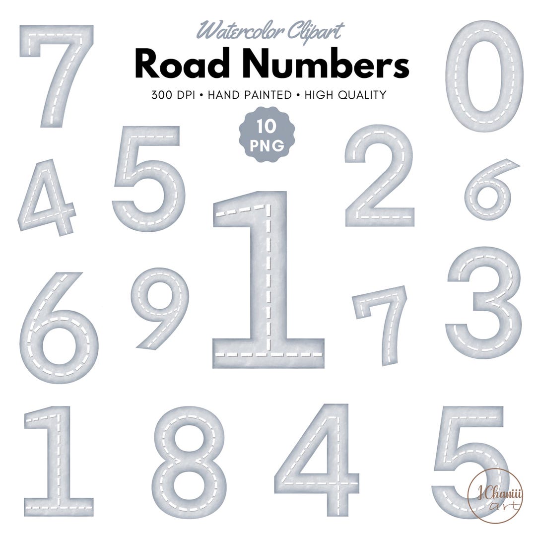 Road Numbers Clipart, Watercolor Cute Numbers Clip Art, 0-9 Numbers ...