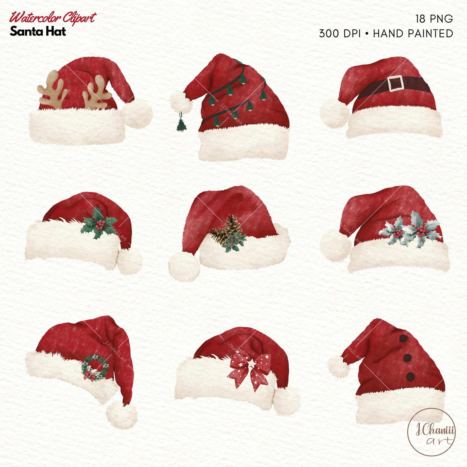 Watercolor Santa Hat Clipart, Xmas Illustrations (PNG) - Etsy
